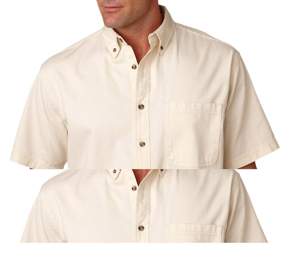 UltraClub 8965 Adult Cypress-Denim Woven Pocket Shirt -Natural-2XL ...