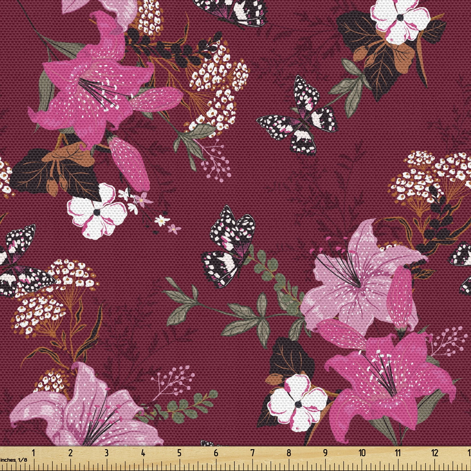 Floral Fabric by the Yard Upholstery, Romantic Design of Lilies ...