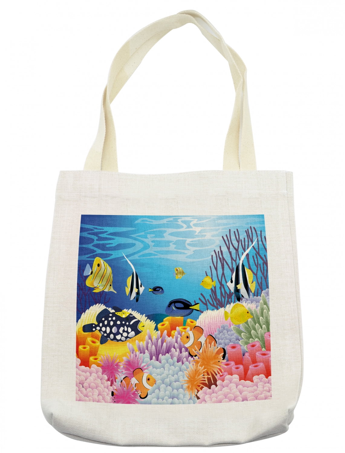 Fish Tote Bag, Water Life Different Kind of Fishes Coral Reefs and ...