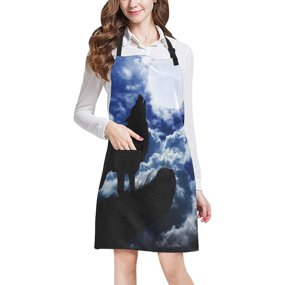 ASHLEIGH Moon Red Wolf Adjustable Bib Apron for Cooking Baking ...