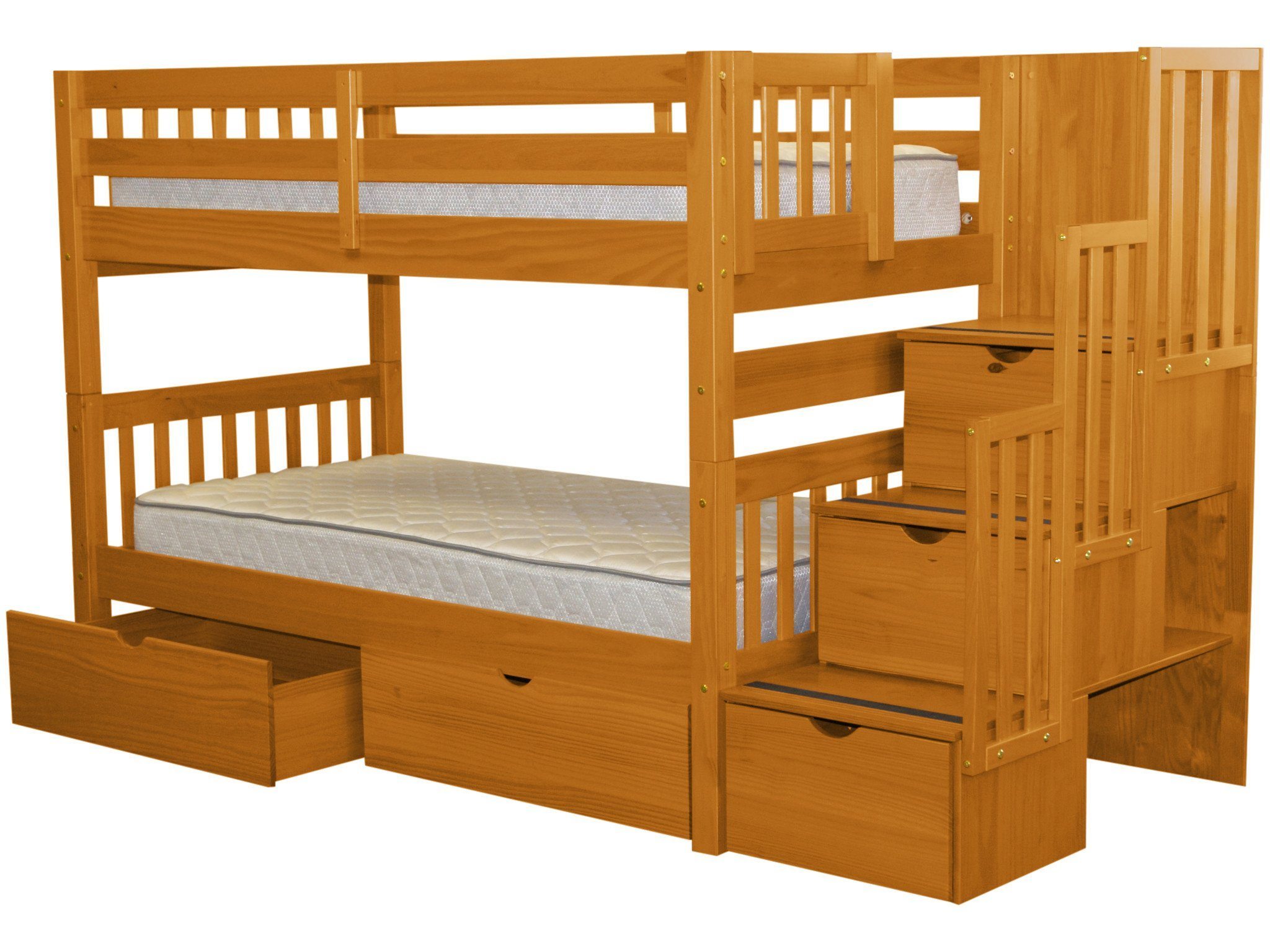 Bedz King Stairway Bunk Beds Twin Over Twin With 3 Drawers In The Steps Bedz King Stairway Bunk Beds Twin Over Twin With 3 Drawers In The Steps