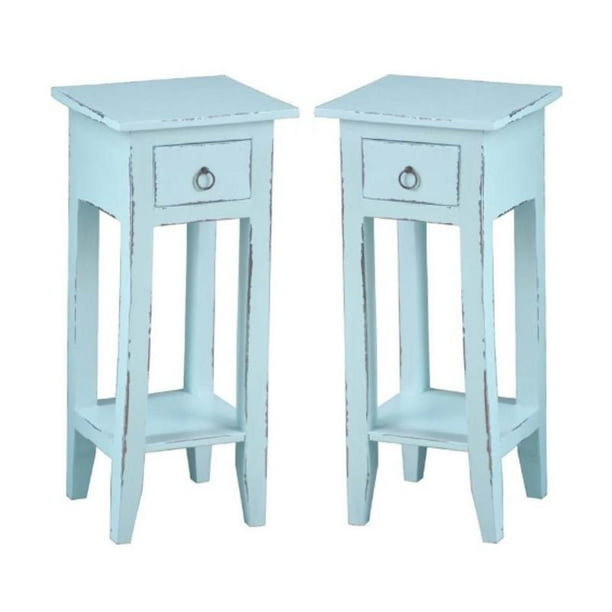 Home Square Narrow Wood Side Table in Sky Blue & Antique Iron - Set of ...