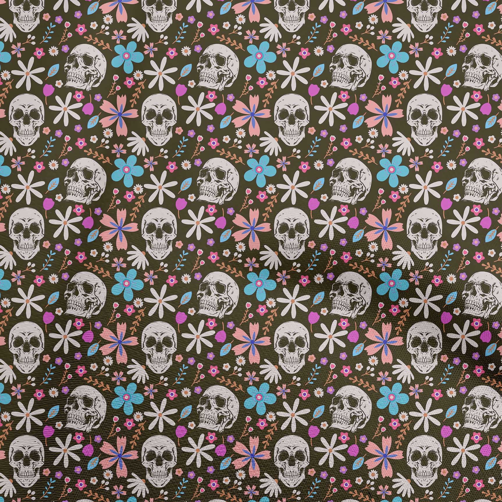 oneOone Georgette Viscose Brown Fabric Skull Fabric For Sewing Printed ...