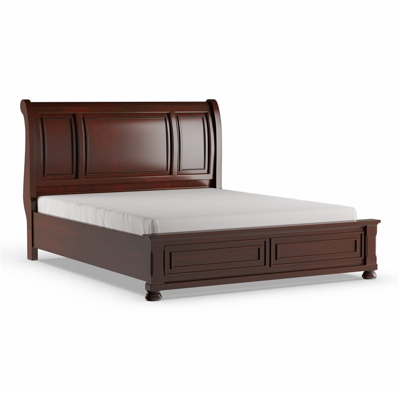 Furniture of America Caiden Solid Wood Platform King Bed in Cherry ...