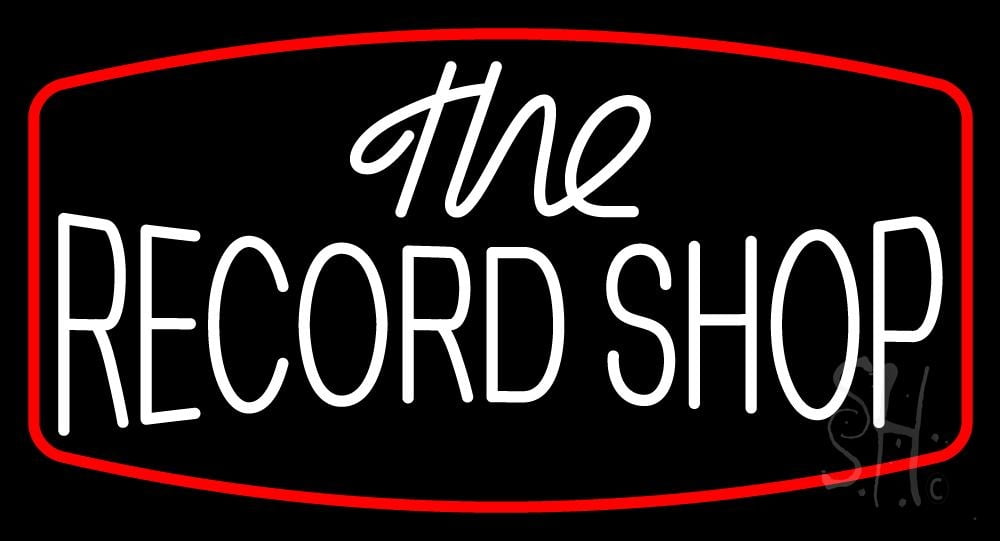 White The Record Shop Block Red Border LED Neon Sign 13" Tall x 24 ...