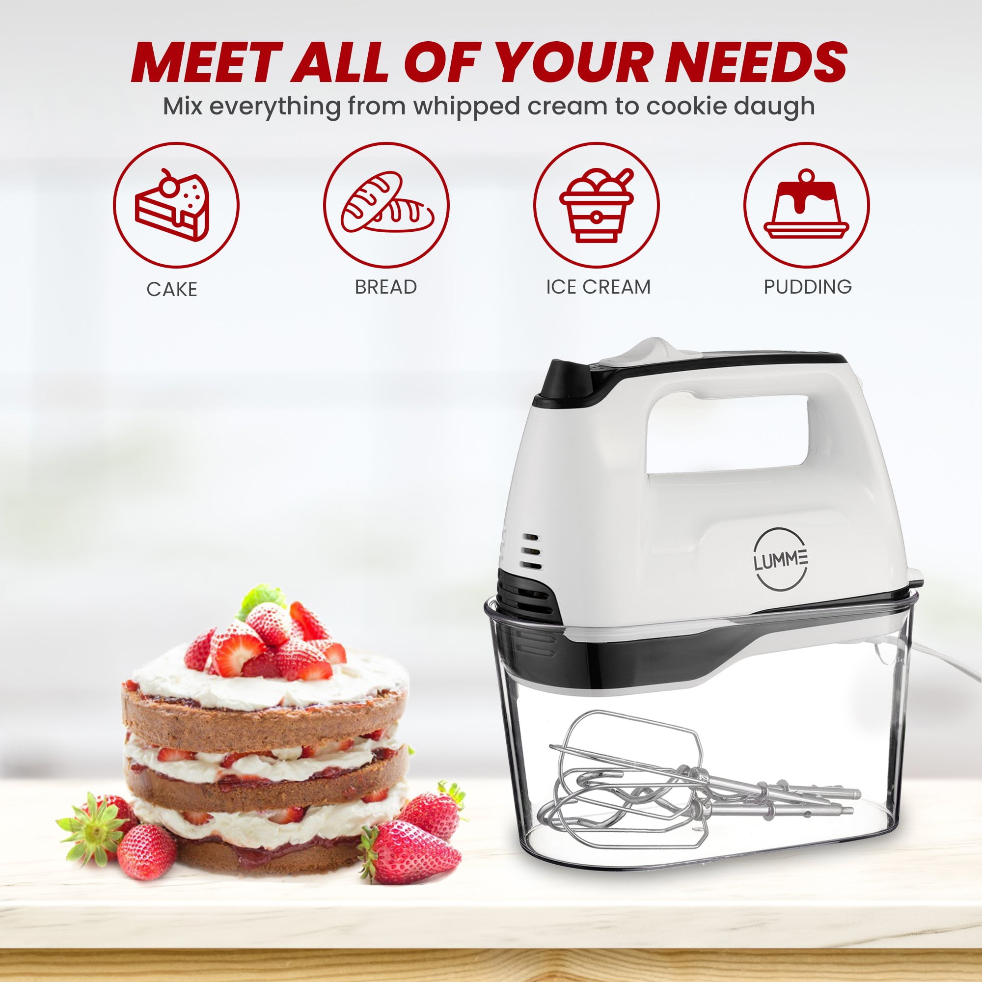 Lumme Hand Mixer 250W Power Advantage Electric Handheld Mixers with 5 ...