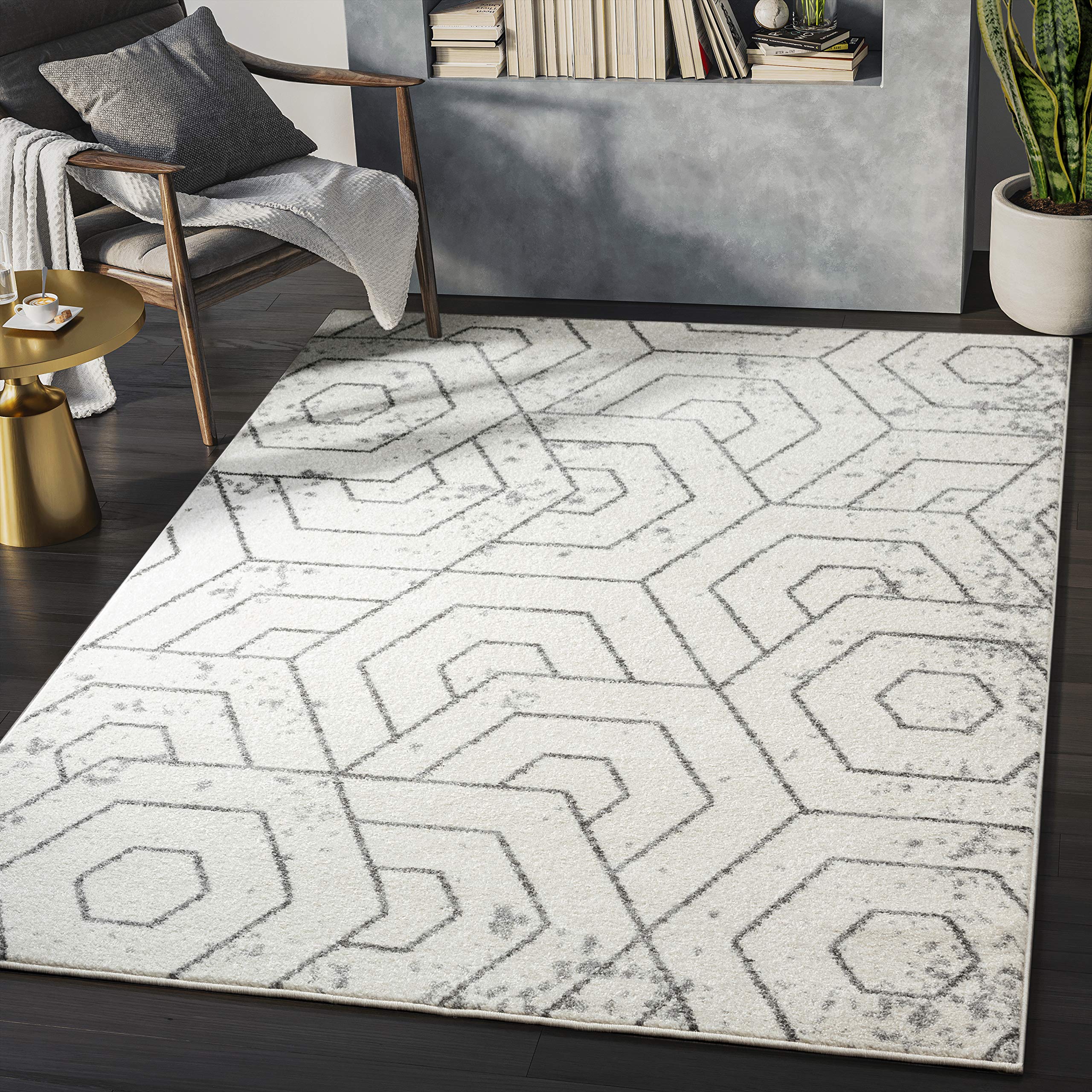 Modway Arisa Geometric Hexagon Mosaic 5x8 Area Rug in Multicolored ...