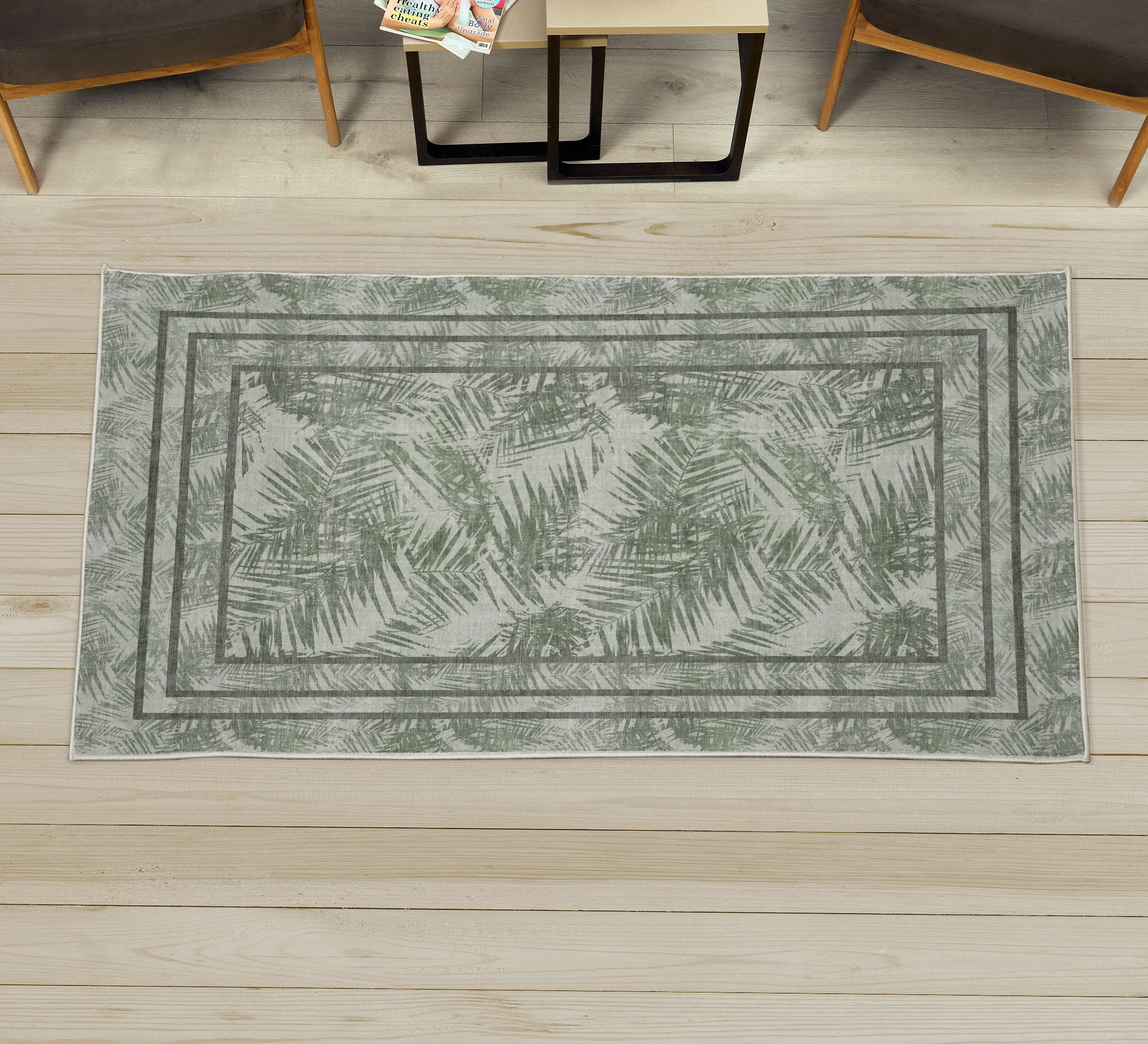 Palm Leaf Decorative Rug, Jungle Design Grunge Neutral Earth Tones of ...