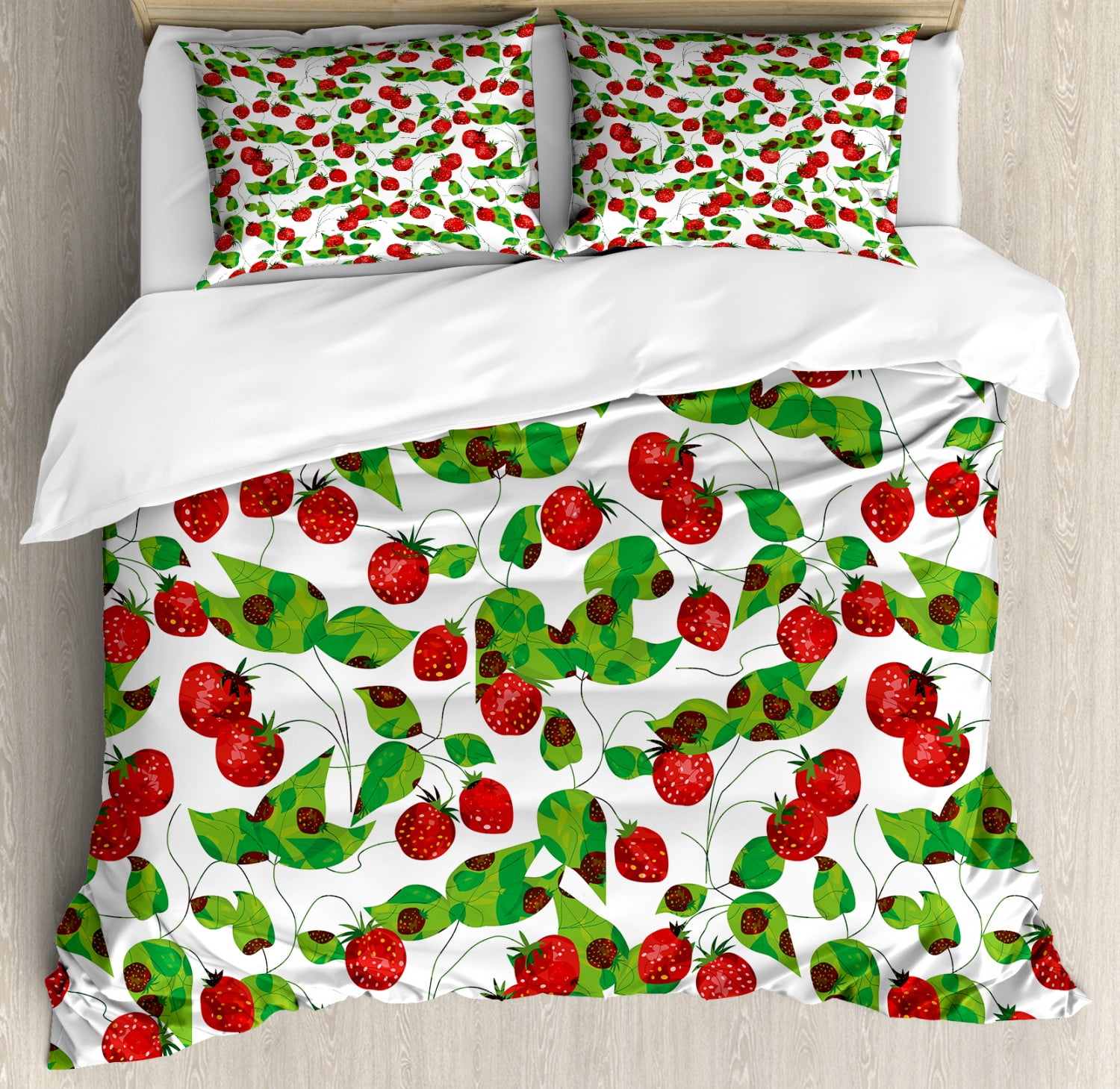 Fruits Duvet Cover Set Queen Size, Summer Vibes with Strawberry Branch ...