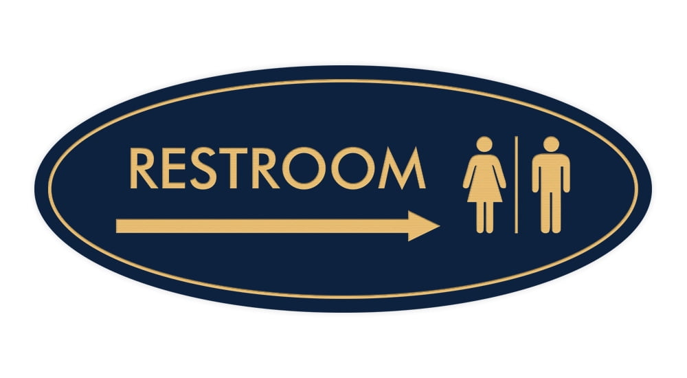 Oval Restroom Right Arrow Sign (Navy Blue/Gold) - Large 3.6x9 ...