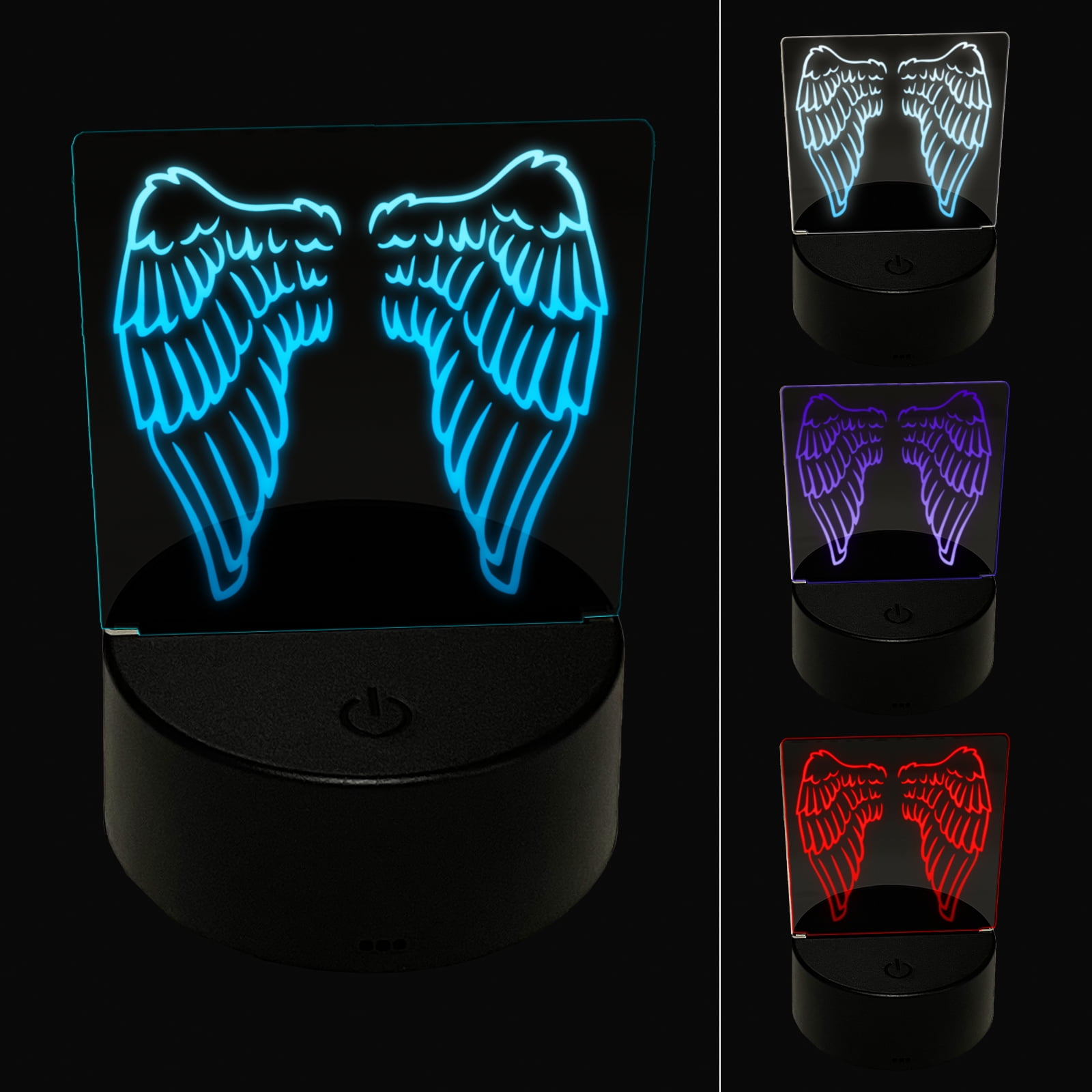 Folded Angel Wings Feathers LED Night Light Sign 3D Illusion Desk ...