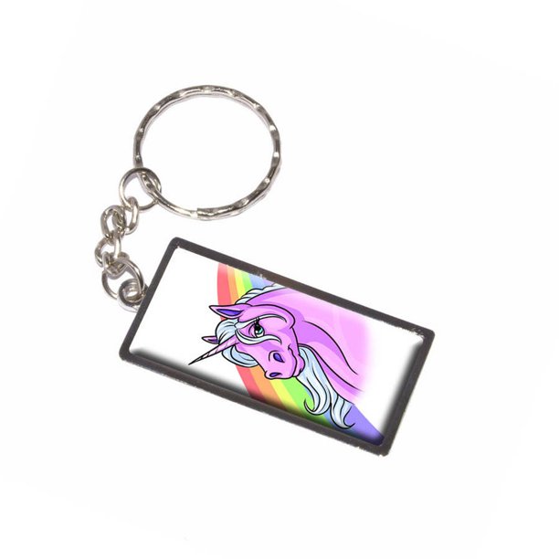 Pink Unicorn On Rainbow Keychain Key Chain Ring - Walmart.com