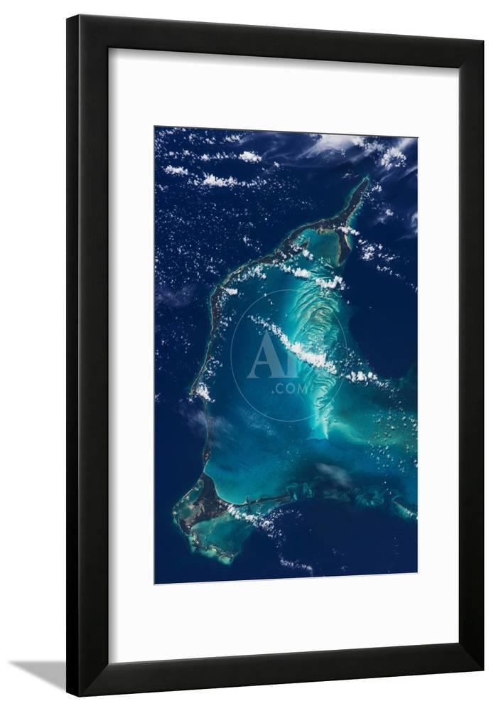 Satellite view of Eleuthera Island and Atlantic Ocean, Bahamas Framed ...