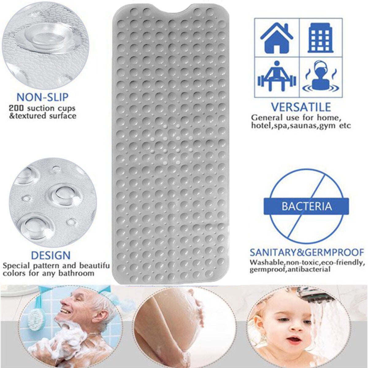 Large Non Slip Shower Mat with Extra Grip - Suitable for Use in Shower ...