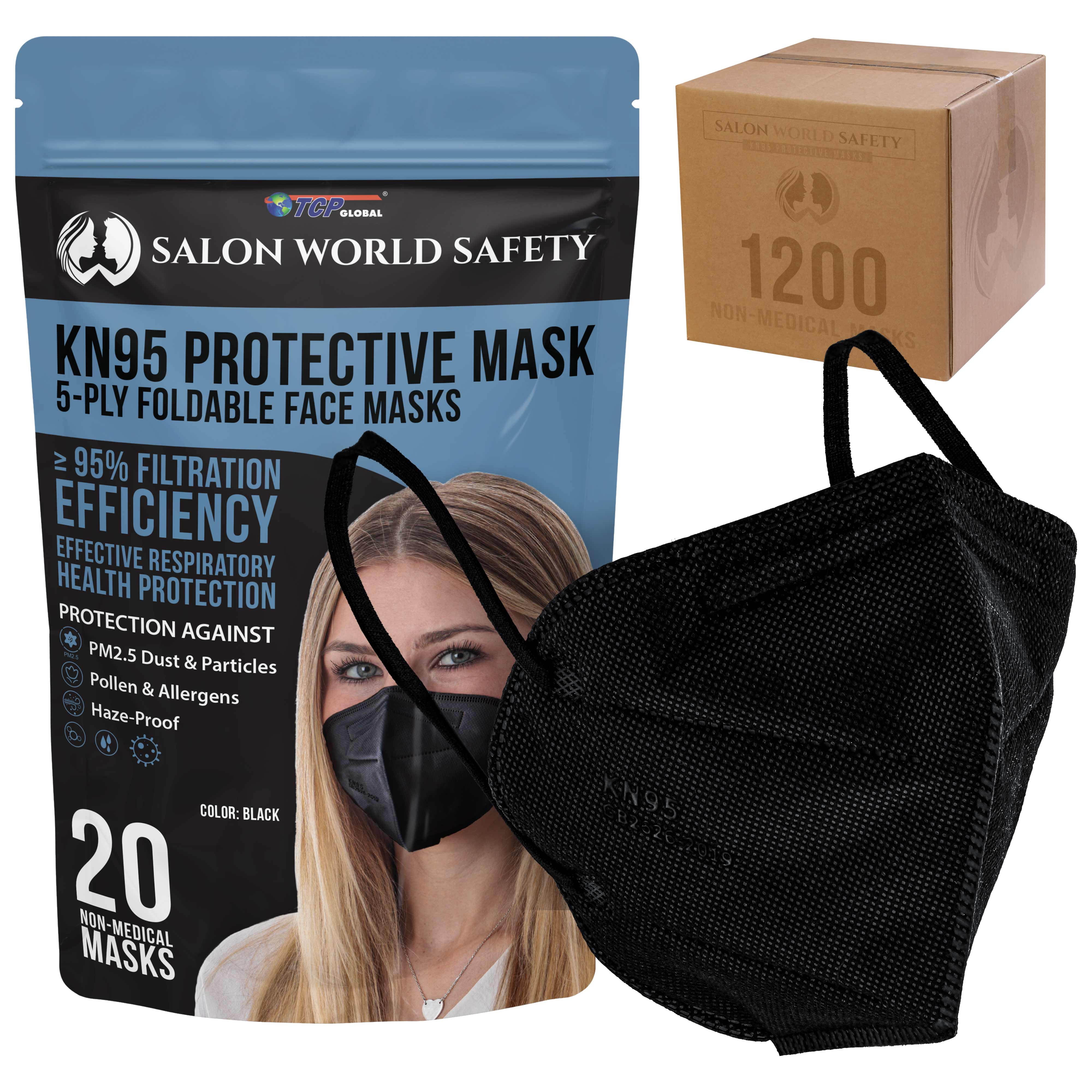 Salon World Safety Black KN95 Protective Masks, Pack of 10 - Filter ...