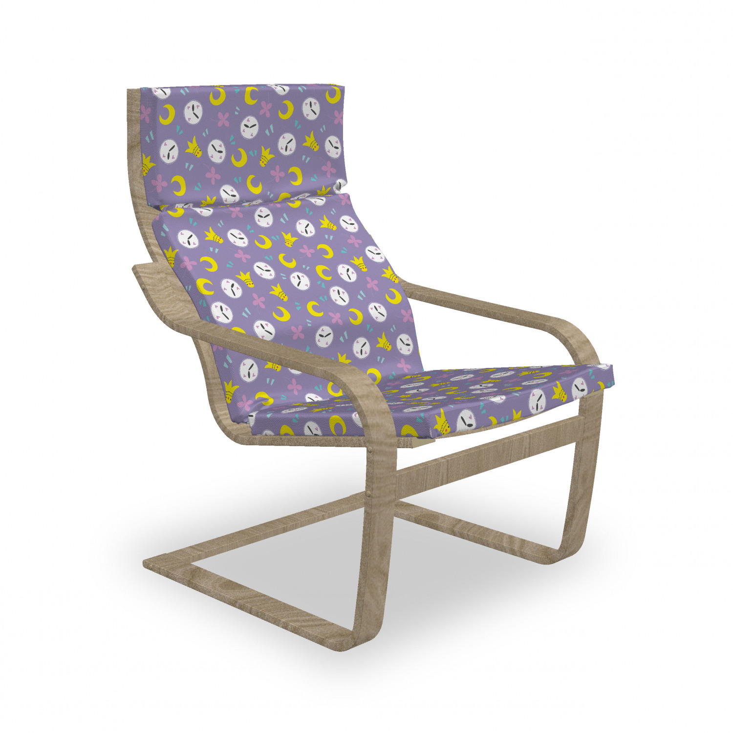 Moon Armchair Pad and Slipcover, Cartoon Ornamental Bedtime Themed ...