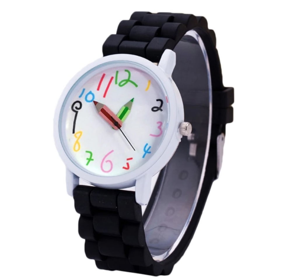 Teacher Students Sports Watch School Pencil Design Black Silicone Band ...