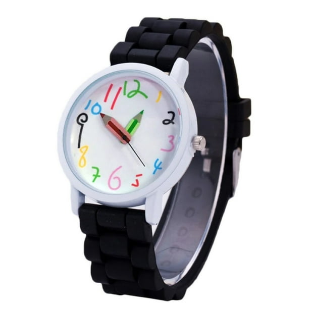 Teacher Students Sports Watch School Pencil Design Black Silicone Band ...
