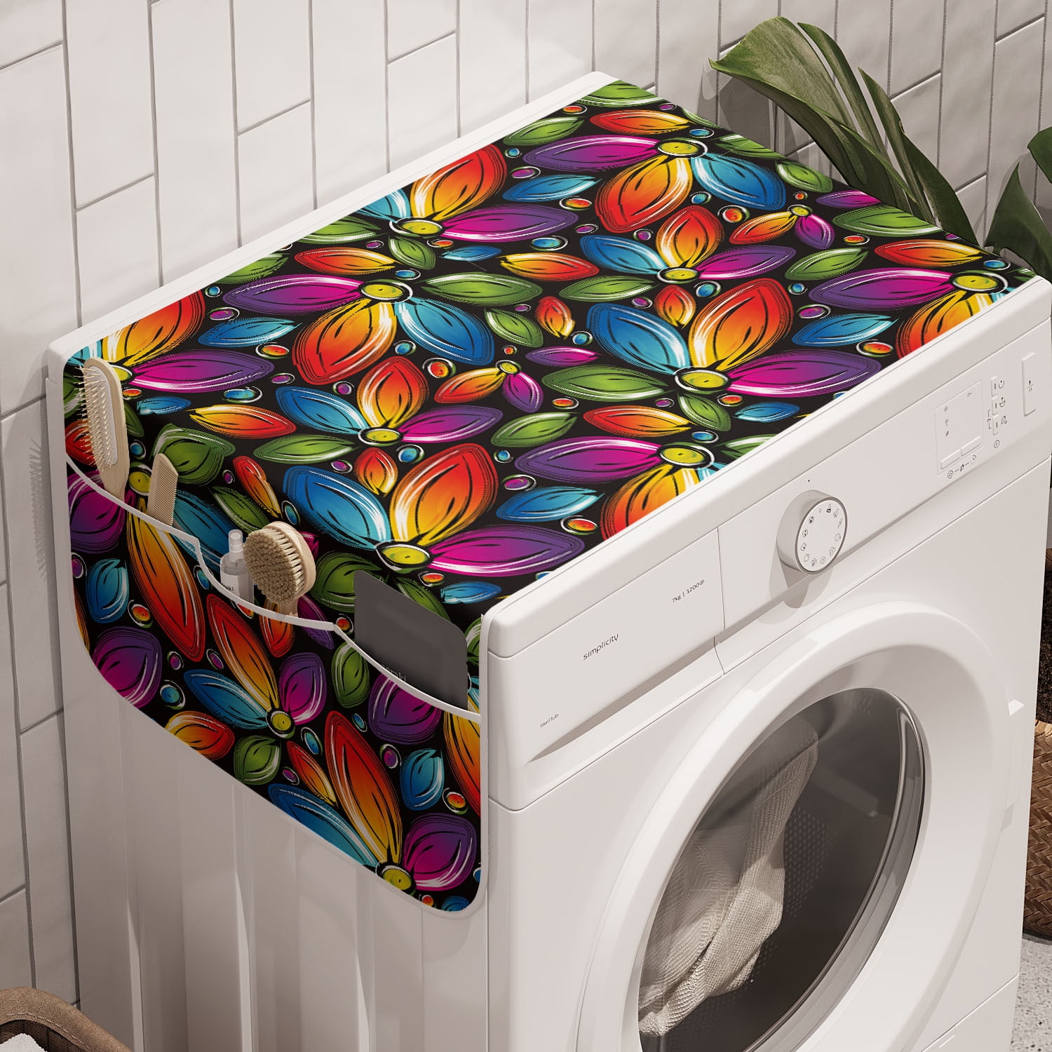 Floral Washing Machine Organizer, Colorful Flowers with Half Petals ...