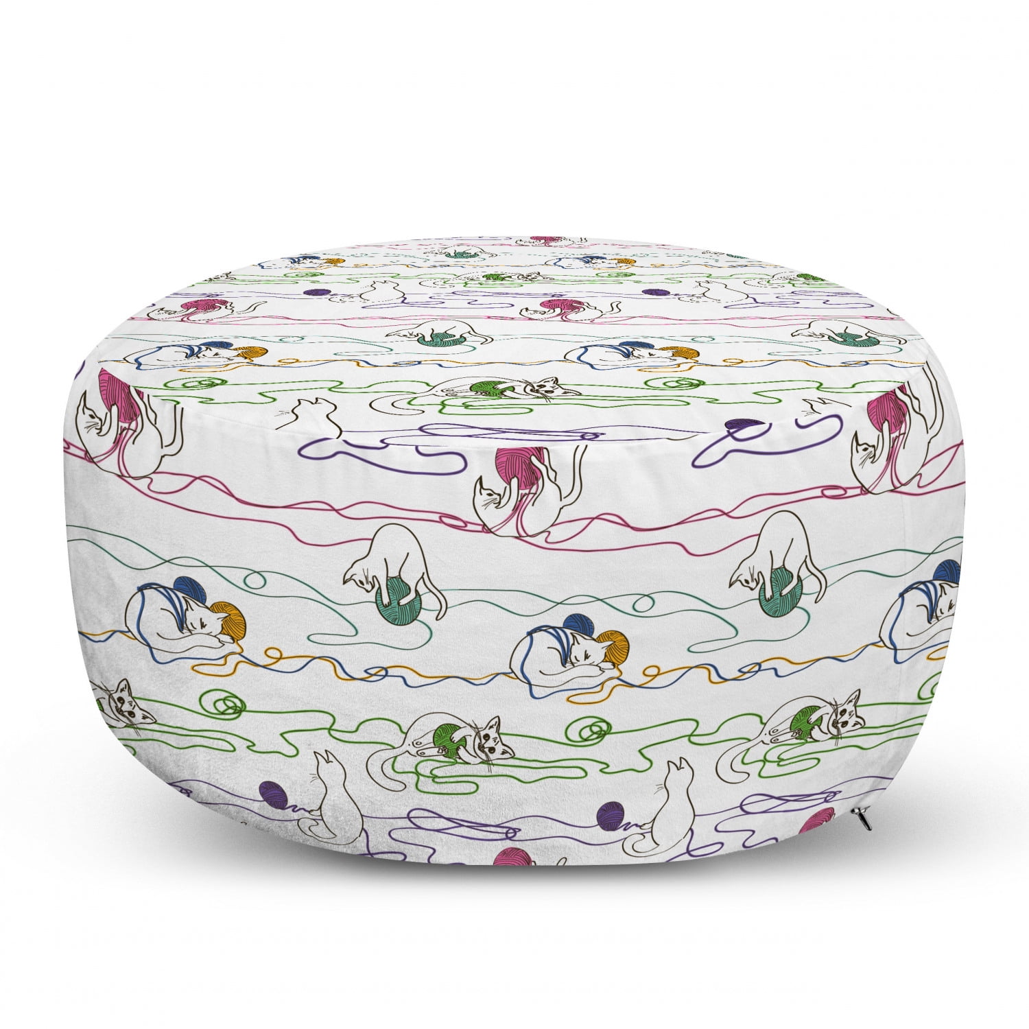 Kitten Pouf Cover with Zipper, Hand Drawing Style Cats Playing with ...
