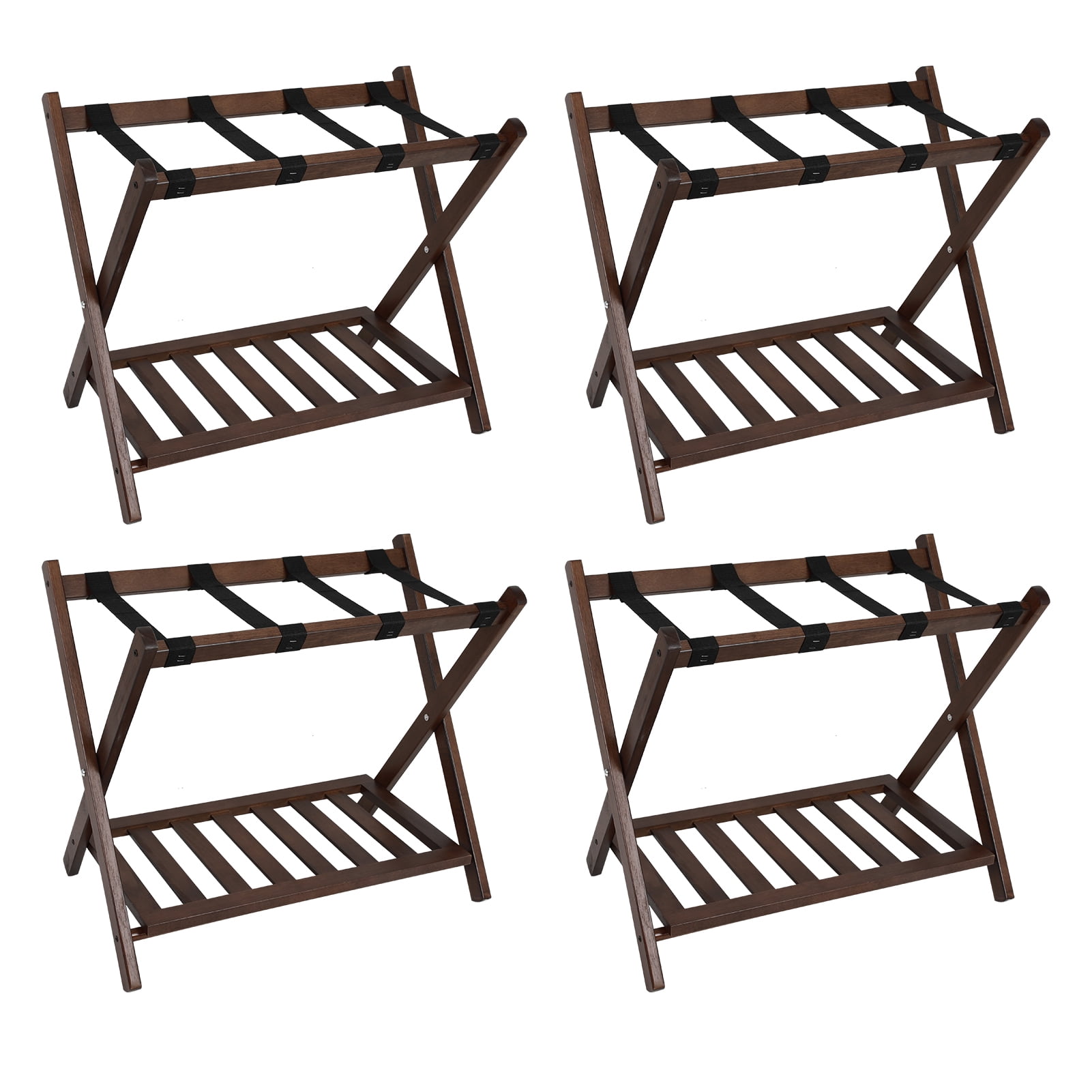 Ecomex Set of 4 Wood Luggage Rack with Shelf, Folding Suitcase Holder ...