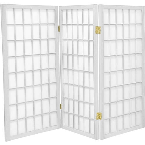 Oriental Furniture 3 Ft Tall Window Pane Shoji Screen, White, 3 panel ...