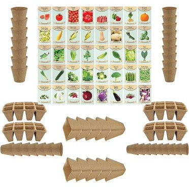 Set of 40 Assorted Vegetable & Herb Seeds with 22 Peat Pot Starters - 40 Varieties Create a ...