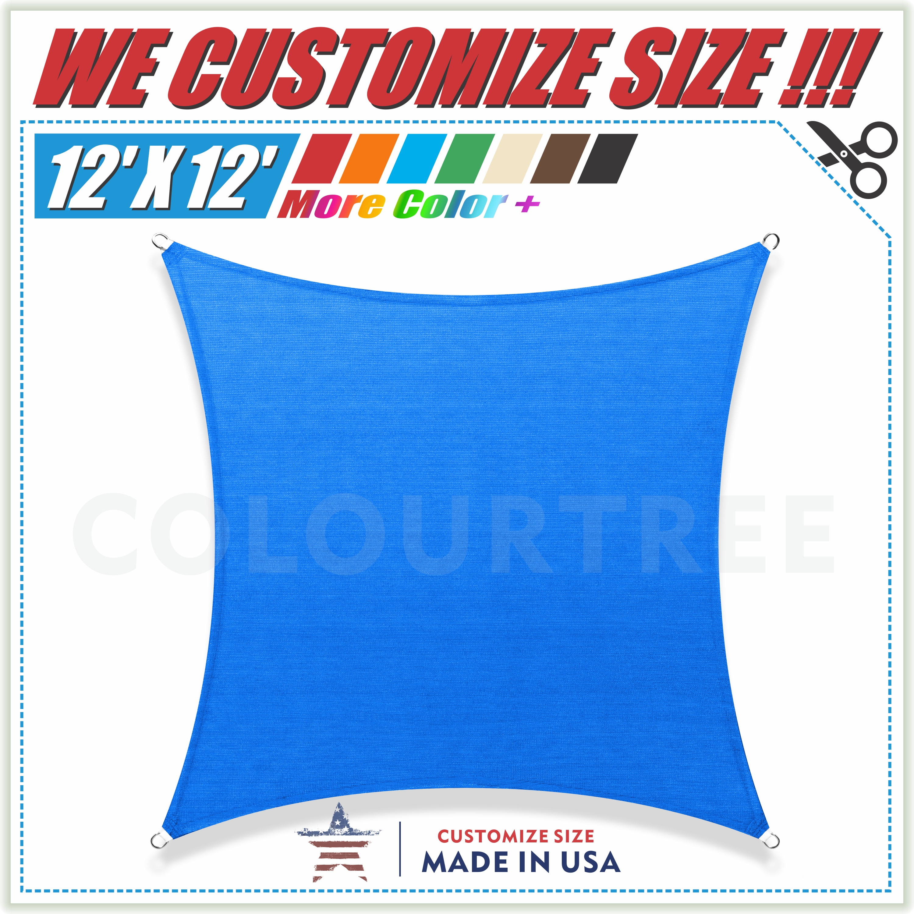 ColourTree 12' x 12' Blue Sun Shade Sail Canopy Square - Commercial ...