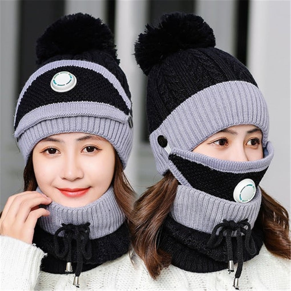 3 Pieces Set Women\'s Knitted Hat Scarf Caps Neck Warmer Winter Hat For ...