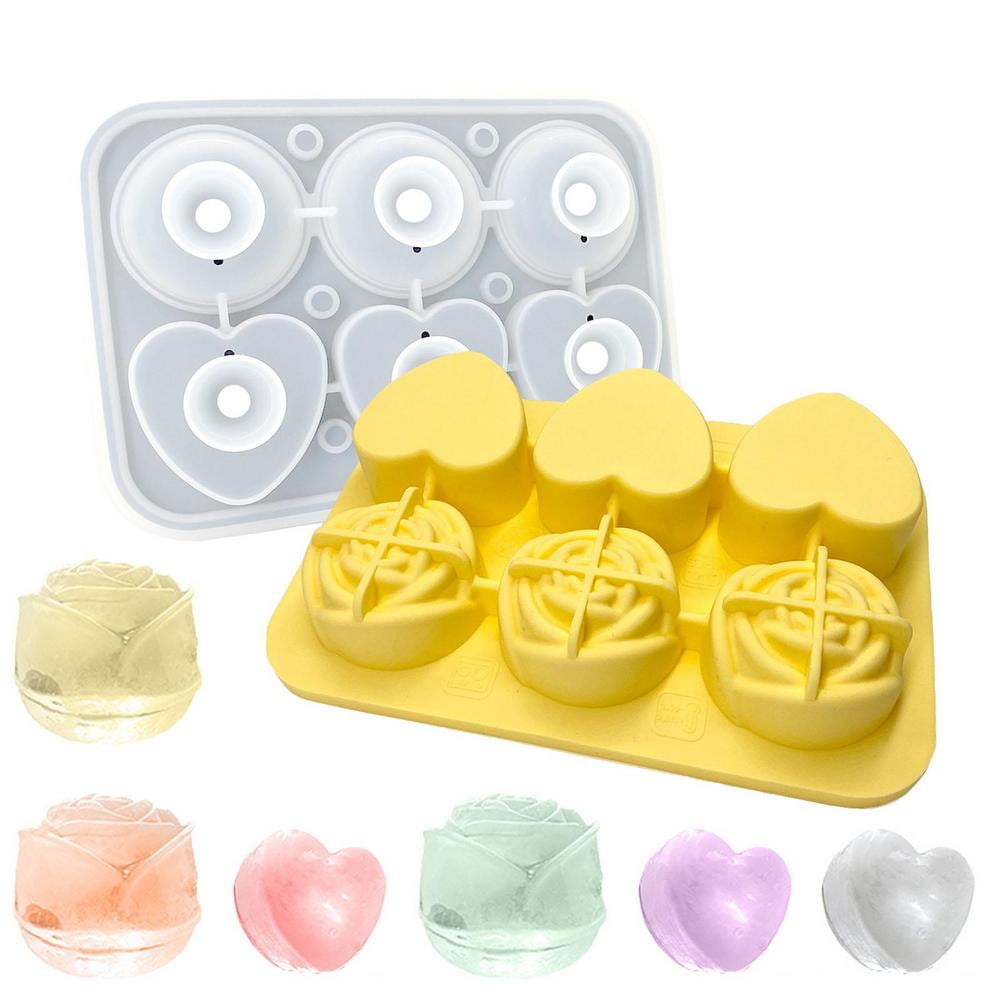 Tohuu Rose Flower Ice Cube Mold 6 Cavity Ice Rose And Heart Maker Mold ...