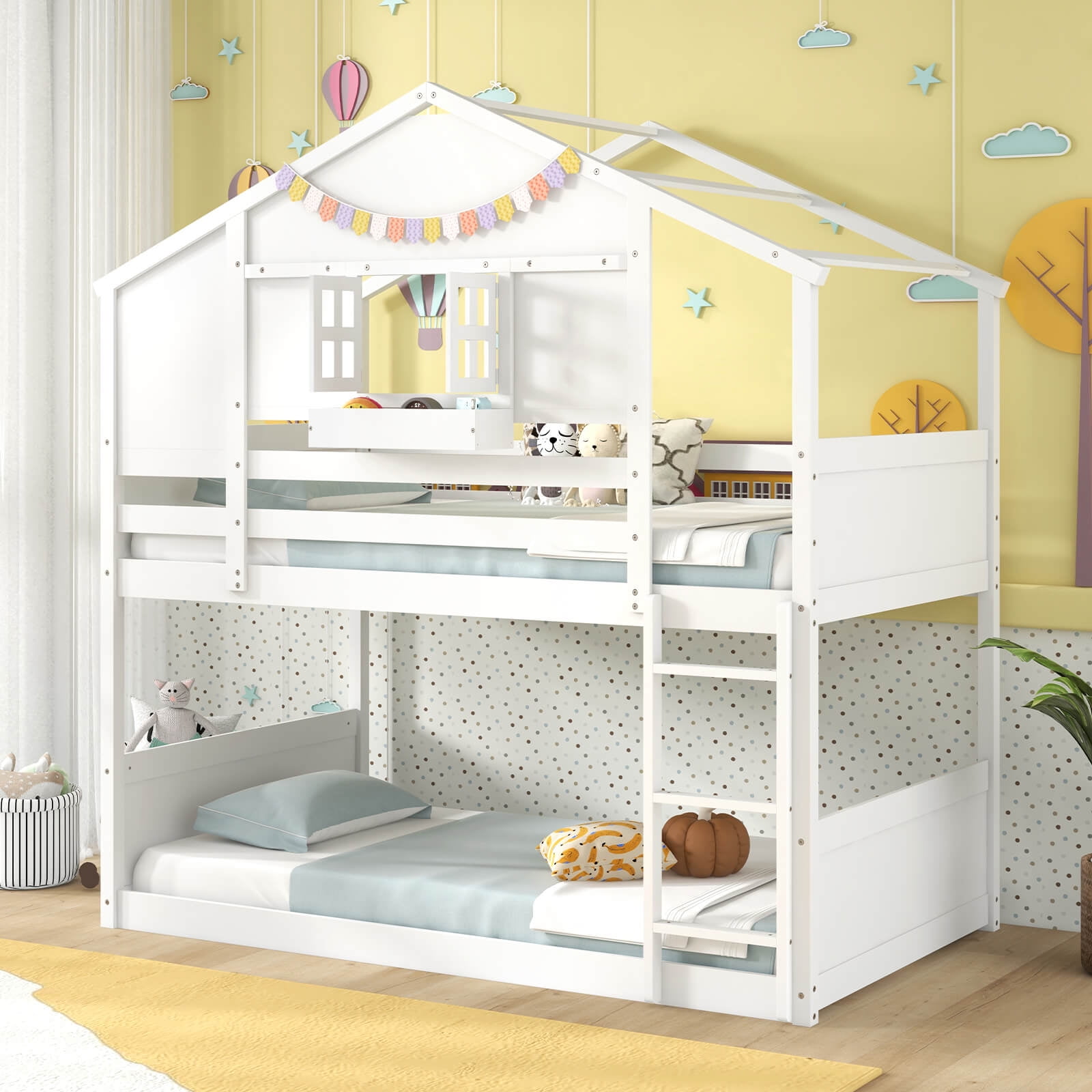Click here for Costway Twin Over Twin Bunk Bed For Kids With Roof... prices