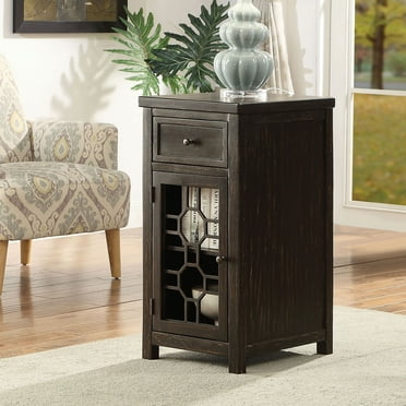 Ulma Walnut Wood Corner Accent Side Table Plant Stand with Storage ...
