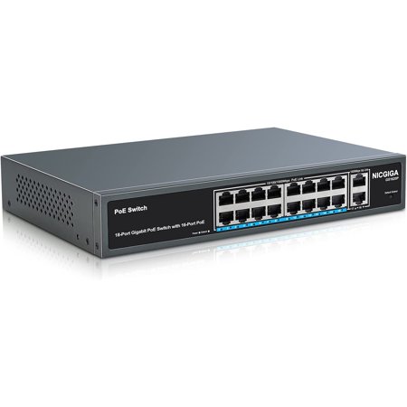 N 18 Port Gigabit PoE Switch with 16 Ports 1000Mbps PoE+@250W, 2 ...