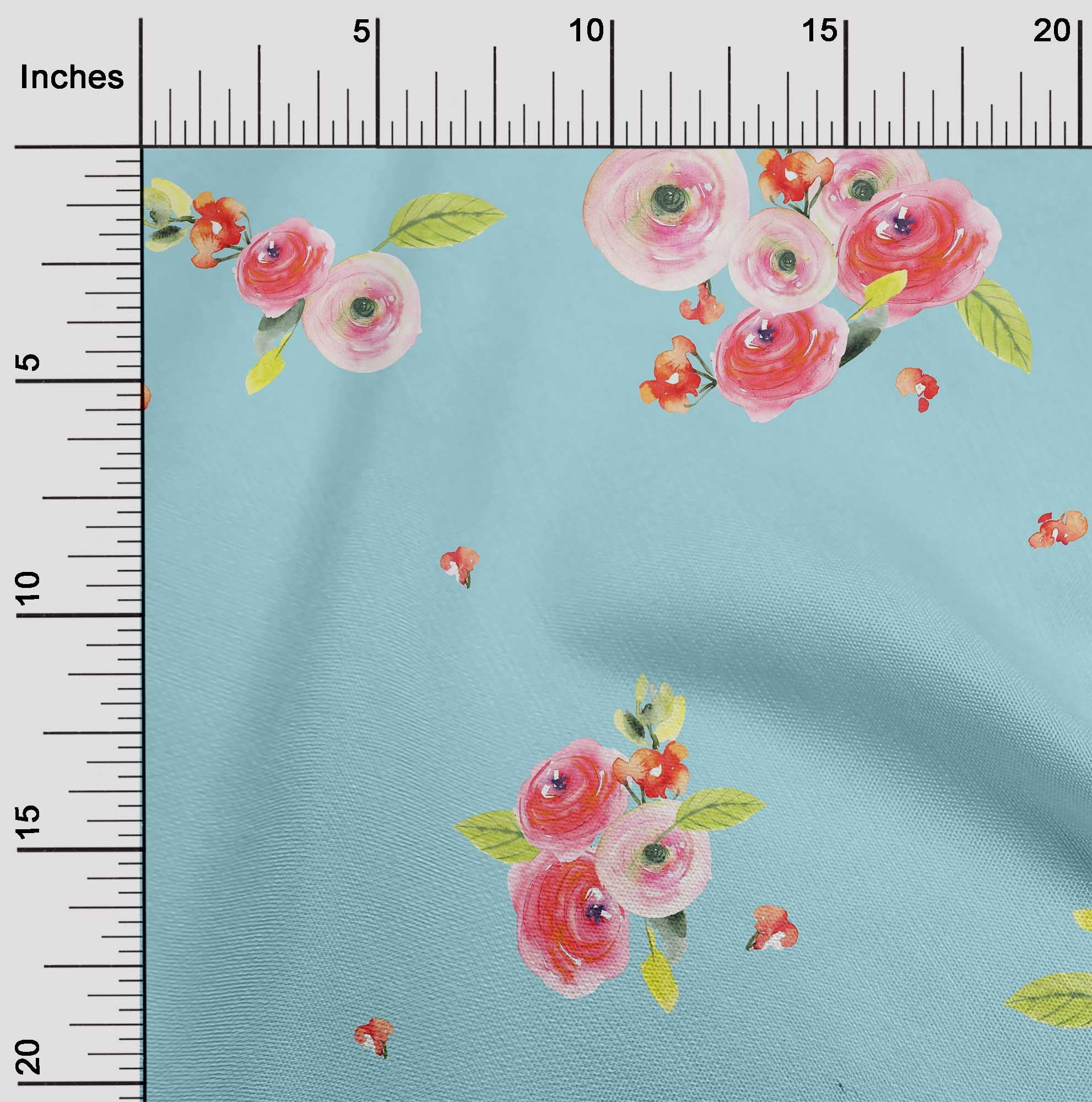 oneOone Georgette Viscose Fabric Leaves & Peach Floral Watercolor Print ...