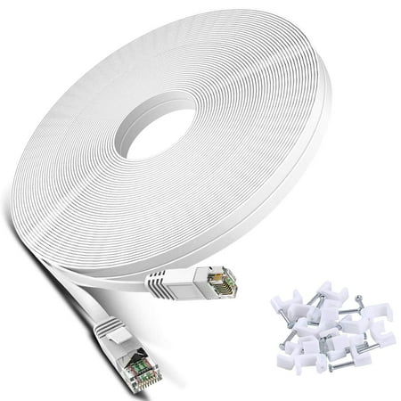 cat 6 Ethernet cable 50 ft White - Flat Internet Network LAN Patch ...