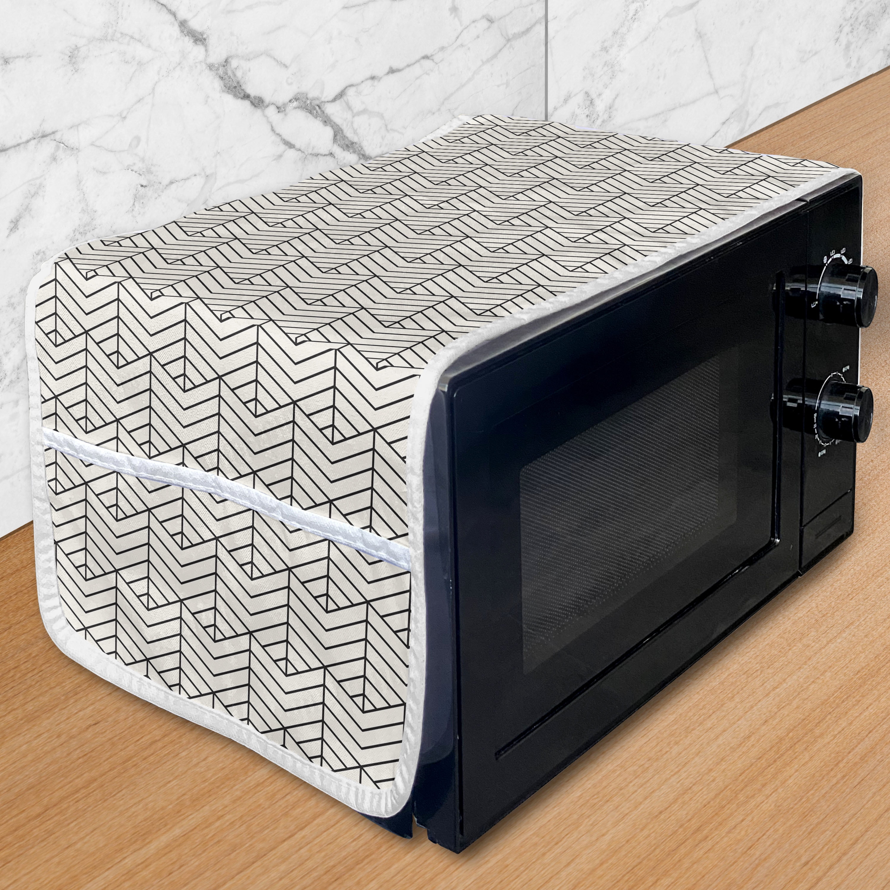 Geometric Microwave Oven Cover, Angled Lines Optical Illusion 3D Style ...