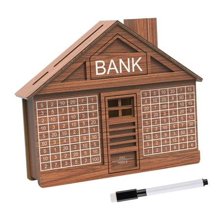 Money Box with Counter Coin Bank Shelves Table Centerpiece Wooden Piggy ...