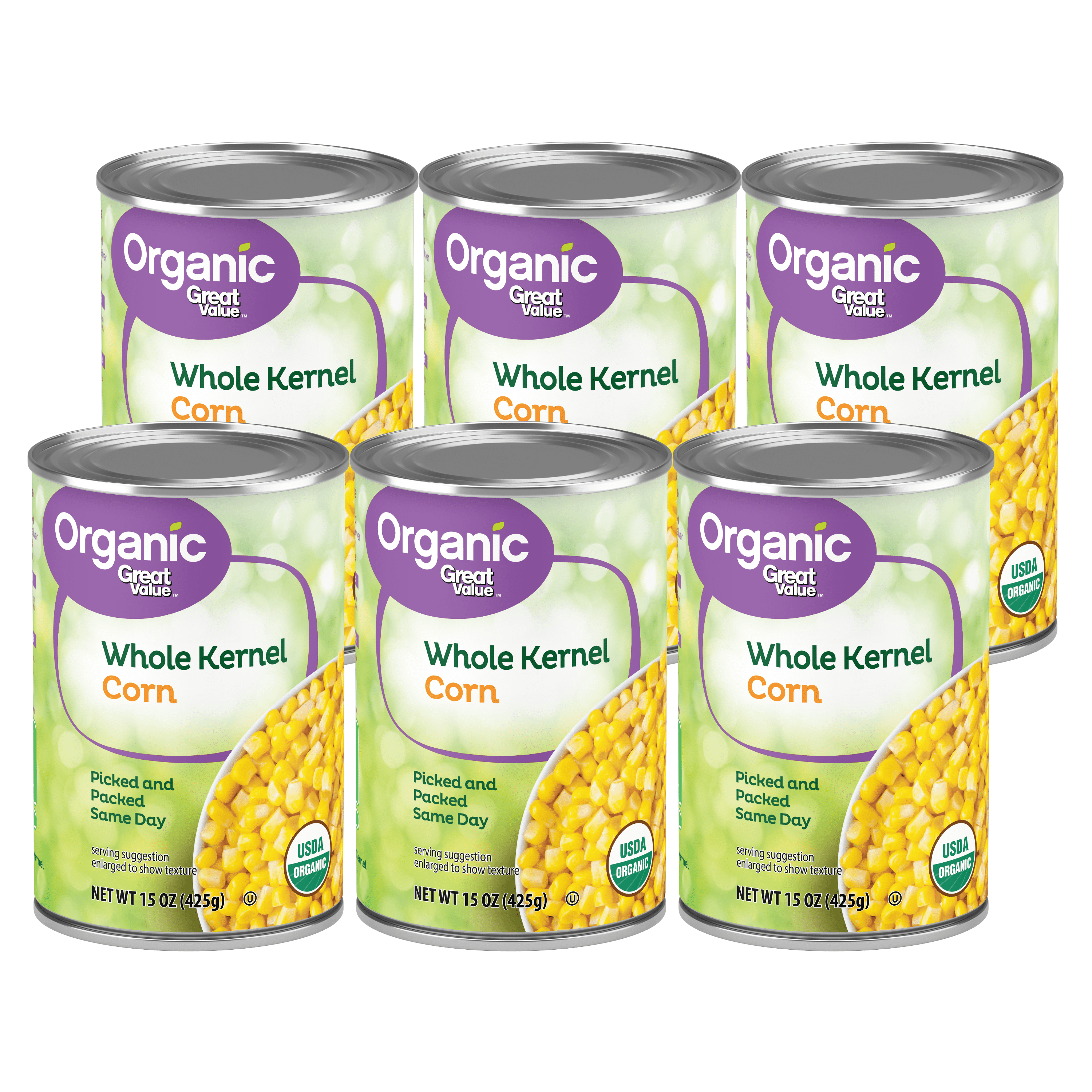 (6 Cans) Great Value Canned Organic Whole Kernel Corn - 15 oz - Walmart.com