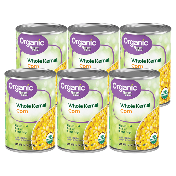 (6 Cans) Great Value Canned Organic Whole Kernel Corn - 15 oz - Walmart.com