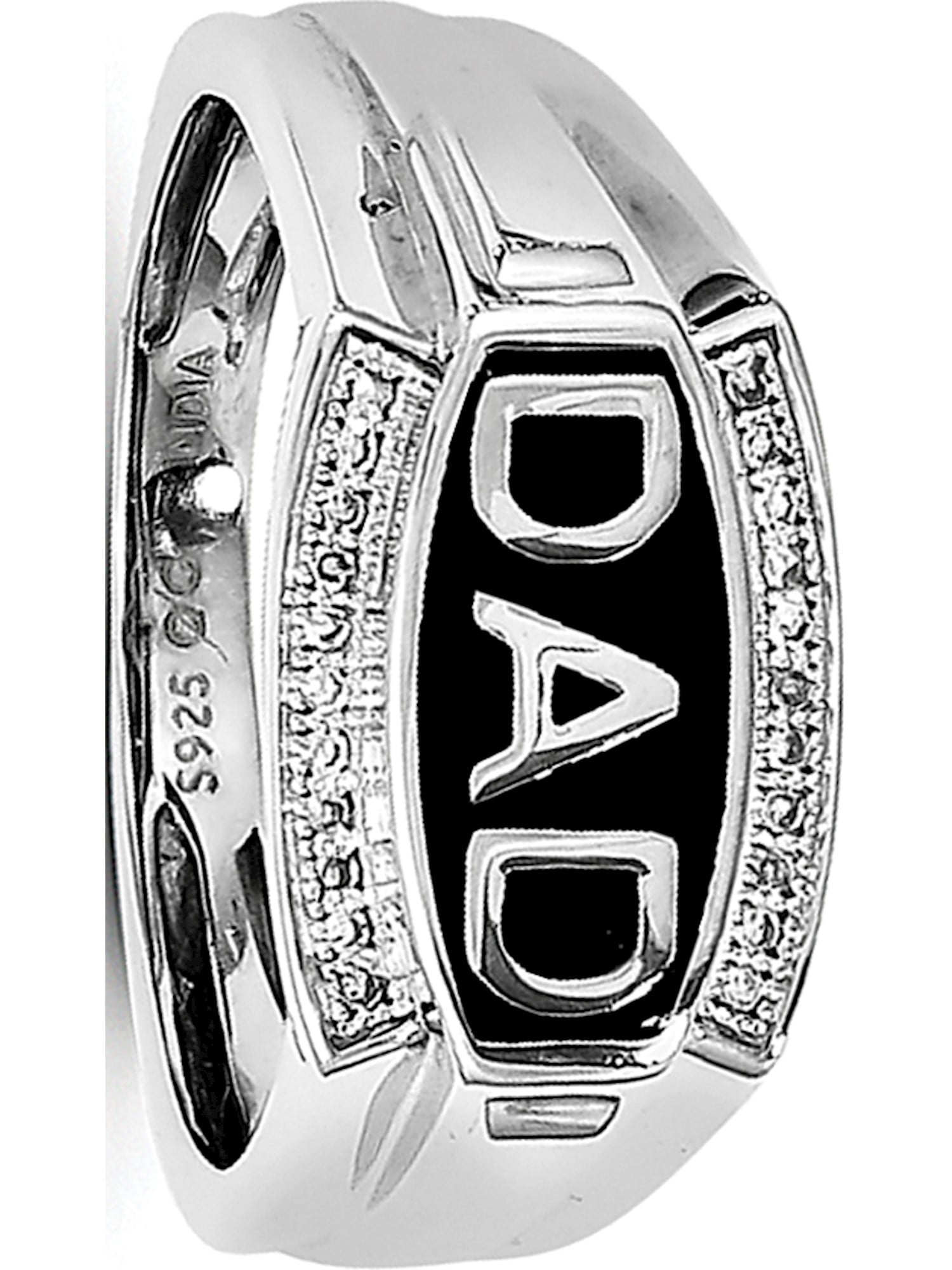 Sterling Silver Rhodium Plated Diamond Men's Dad Ring (Size 9) Made In ...