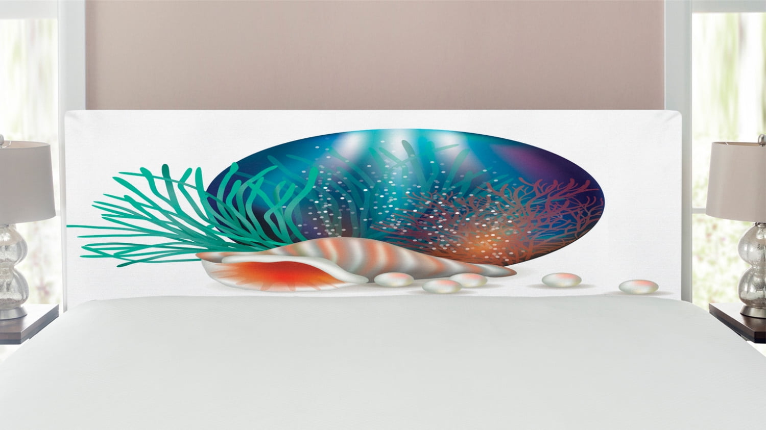 Pearls Headboard, Underwater World Shelled Mollusk Corals Pearls ...