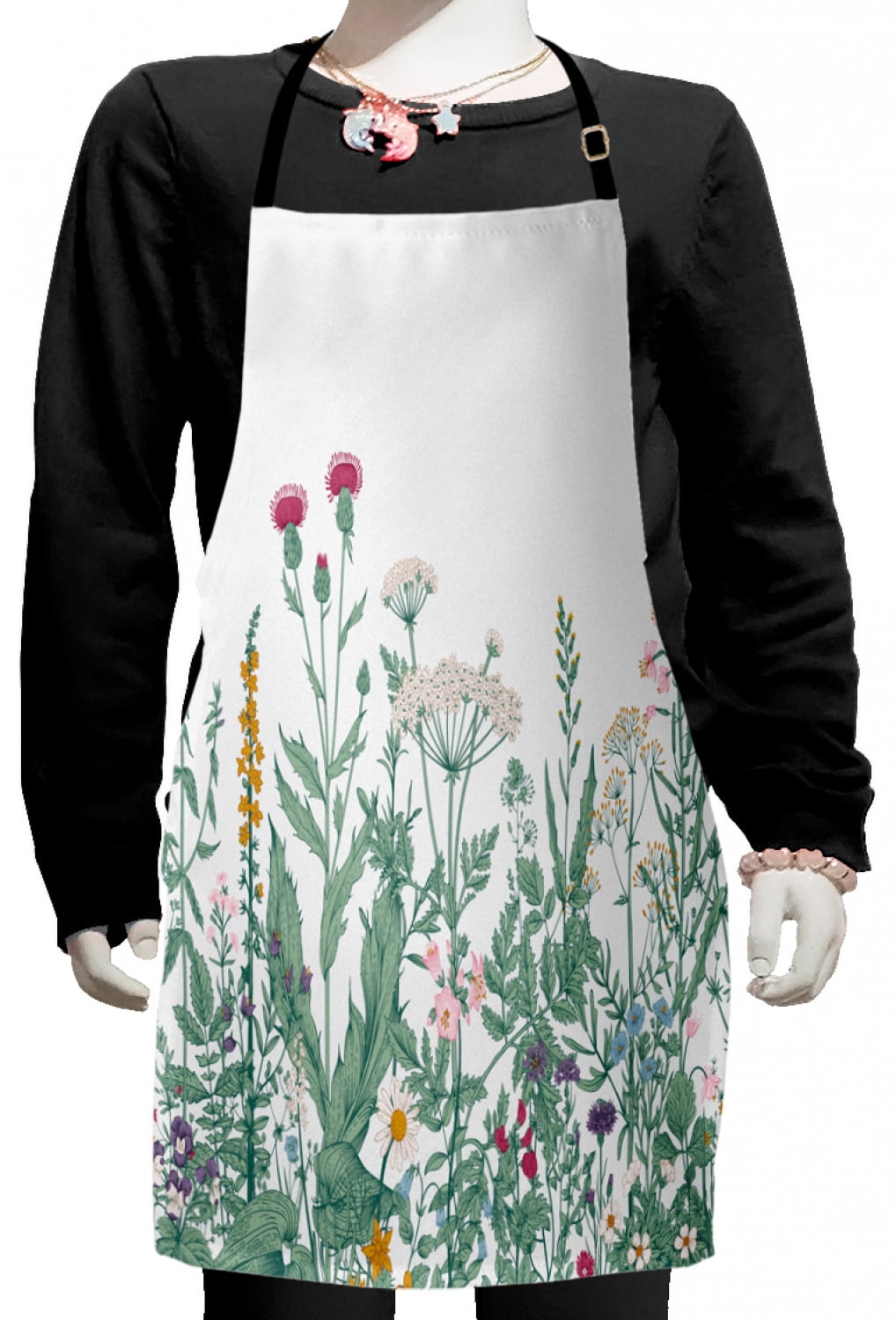 Floral Kids Apron, Vanished Colored Messy Wild Herb Medley of Cow ...