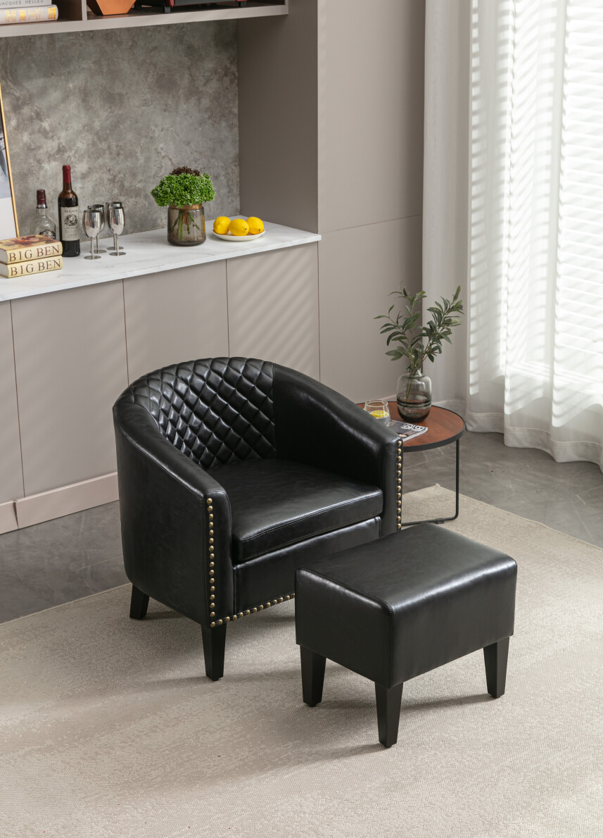Lounge Chair with Ottoman Set, Modern Barrel Chair Upholstered Club ...