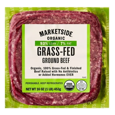 Marketside Organic Grass-Fed Ground Beef, 93% Lean/ 7% Fat, 1 lb, 3 ...