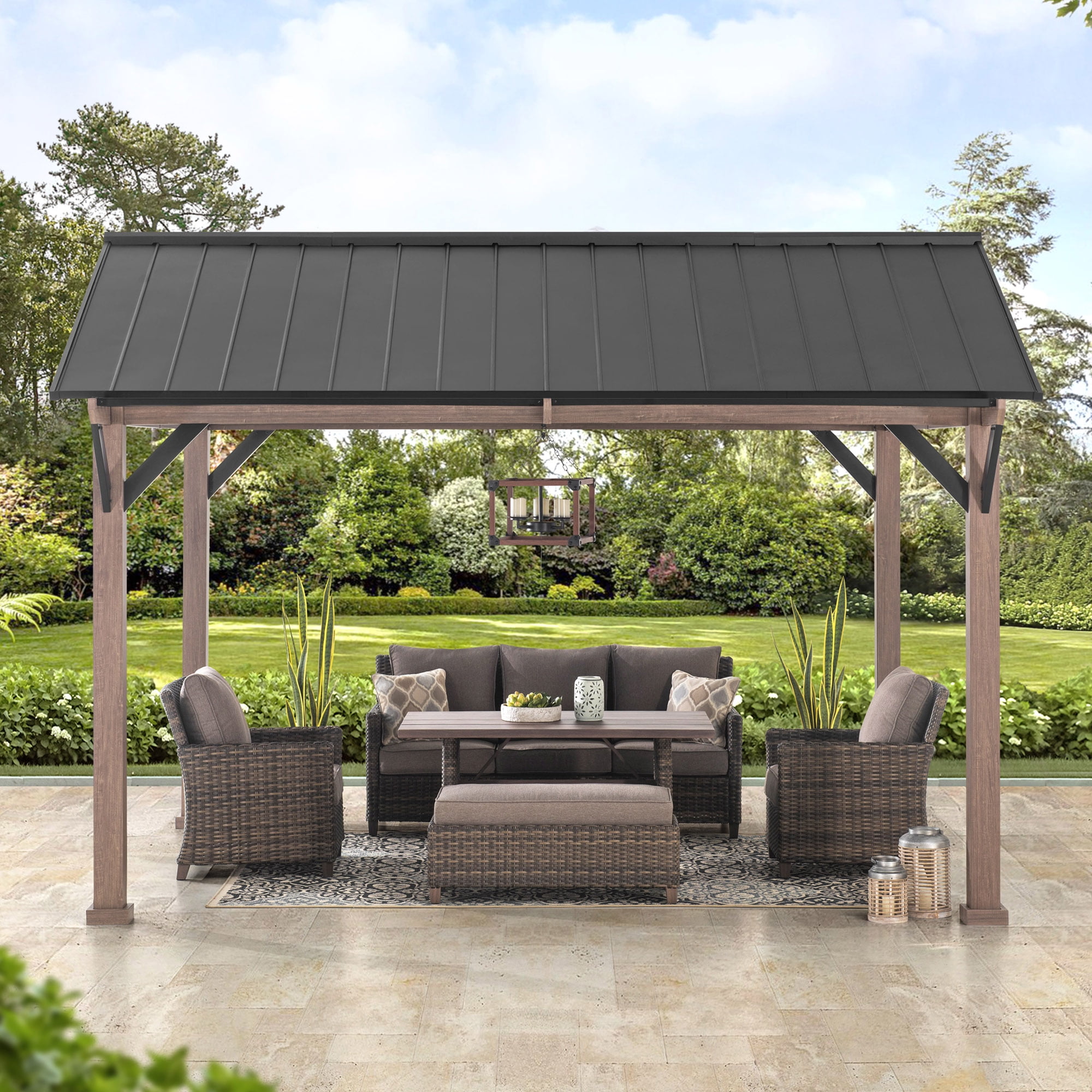 Sunjoy Hardtop Gazebo 13 x 13 ft. Outdoor Galvanized Steel Gazebo with ...