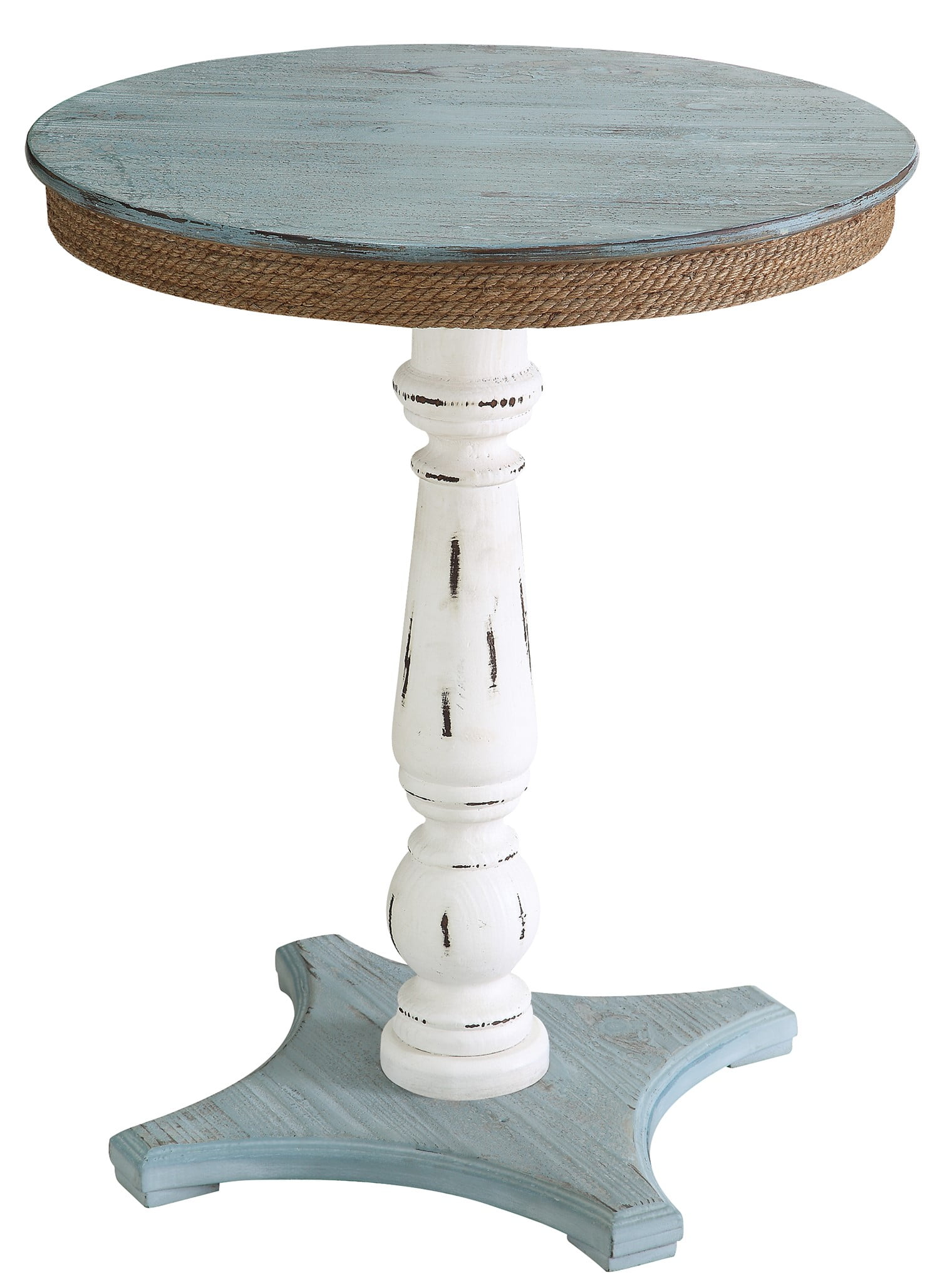 Sea Isle Two Tone Rustic Coastal Wood and Rope Apron Accent Table ...