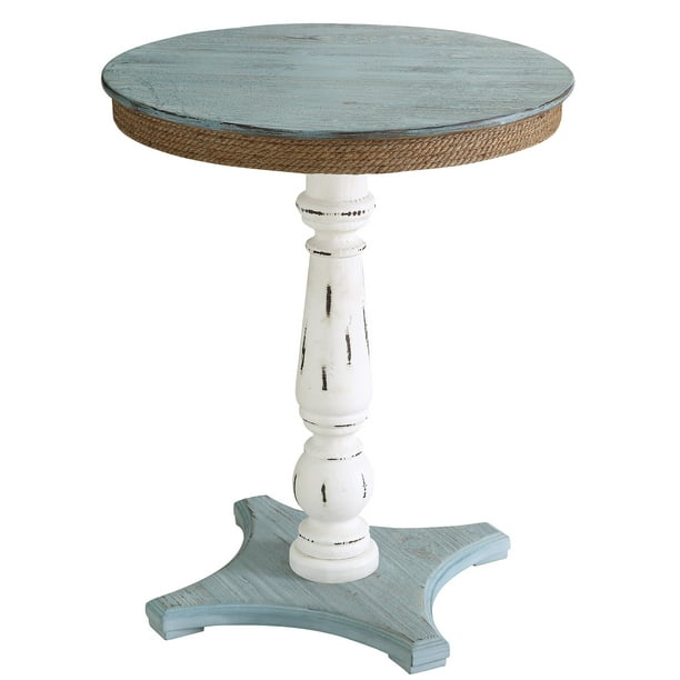 Sea Isle Two Tone Rustic Coastal Wood and Rope Apron Accent Table ...
