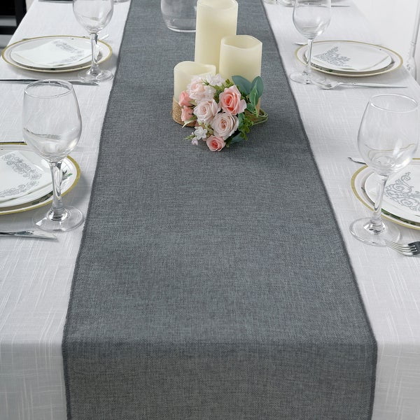 Efavormart 14"x108" Charcoal Gray Boho Chic Rustic Table Runner Linen ...