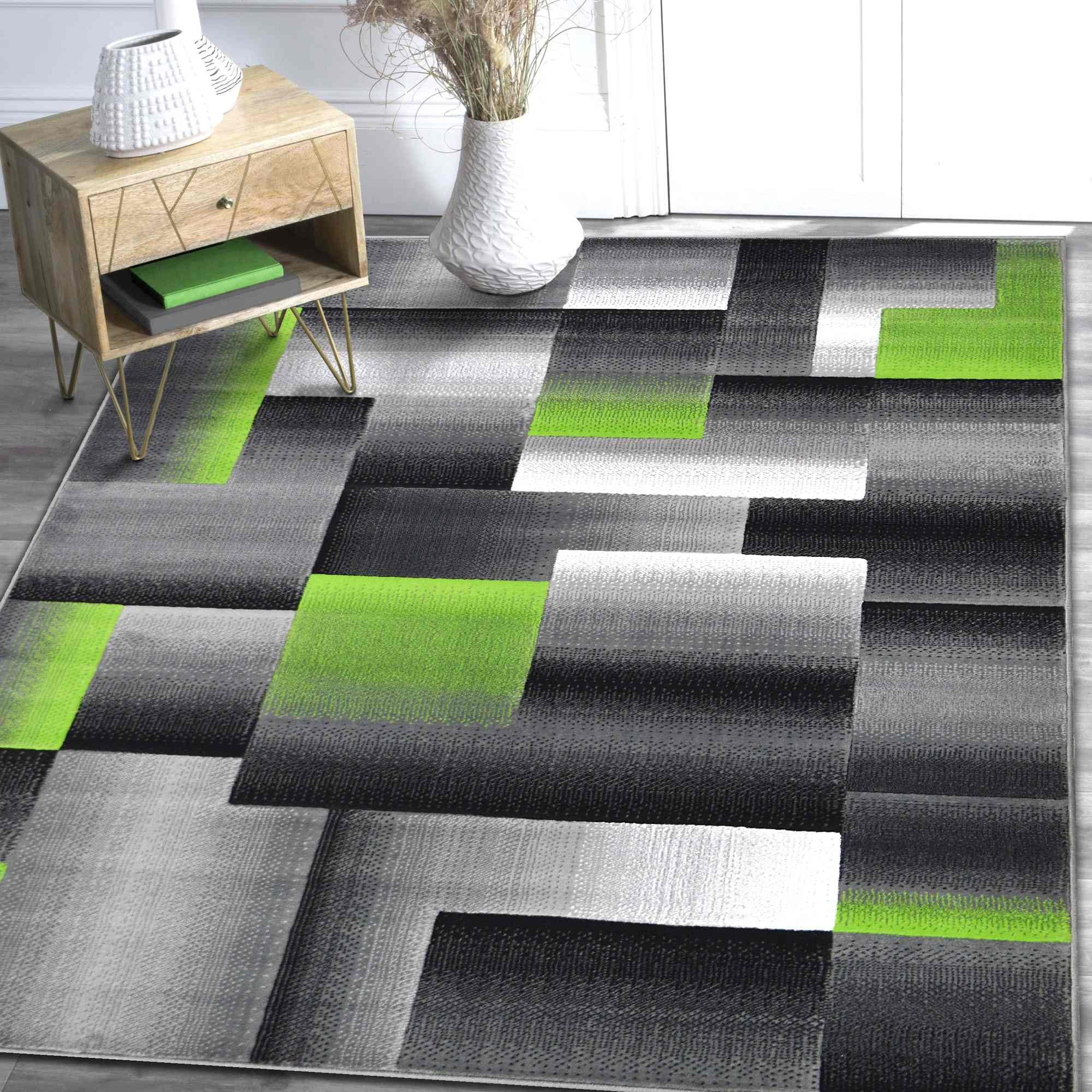 Electric Green/Grey/Silver/Black/Abstract Area Rug Modern Contemporary ...