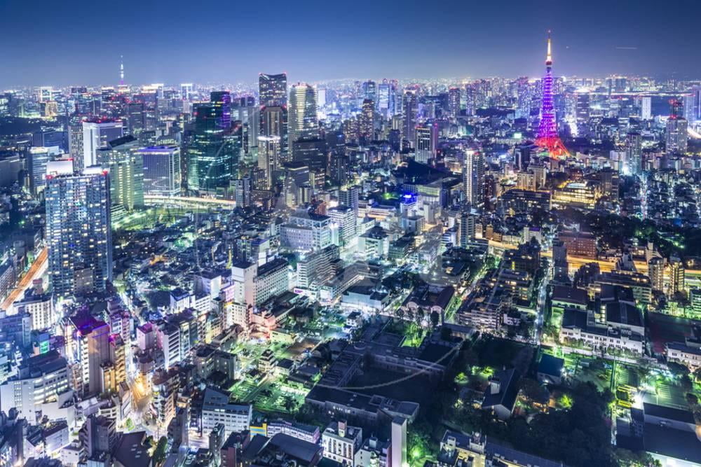 Tokyo, Japan City Skyline with Tokyo Tower and Tokyo Skytree in the ...